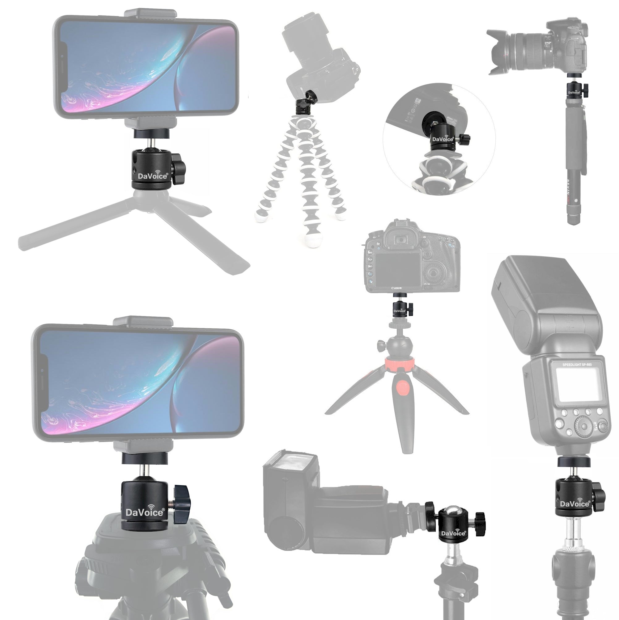 360 Degree Rotating Swivel Mini Tripod Ball Head Camera Mount Aluminum