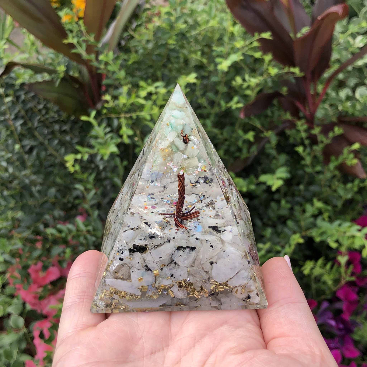 Amazonite Tree of Life Copper Rainbow Moonstone Resin Orgone Pyramid – DaVoice