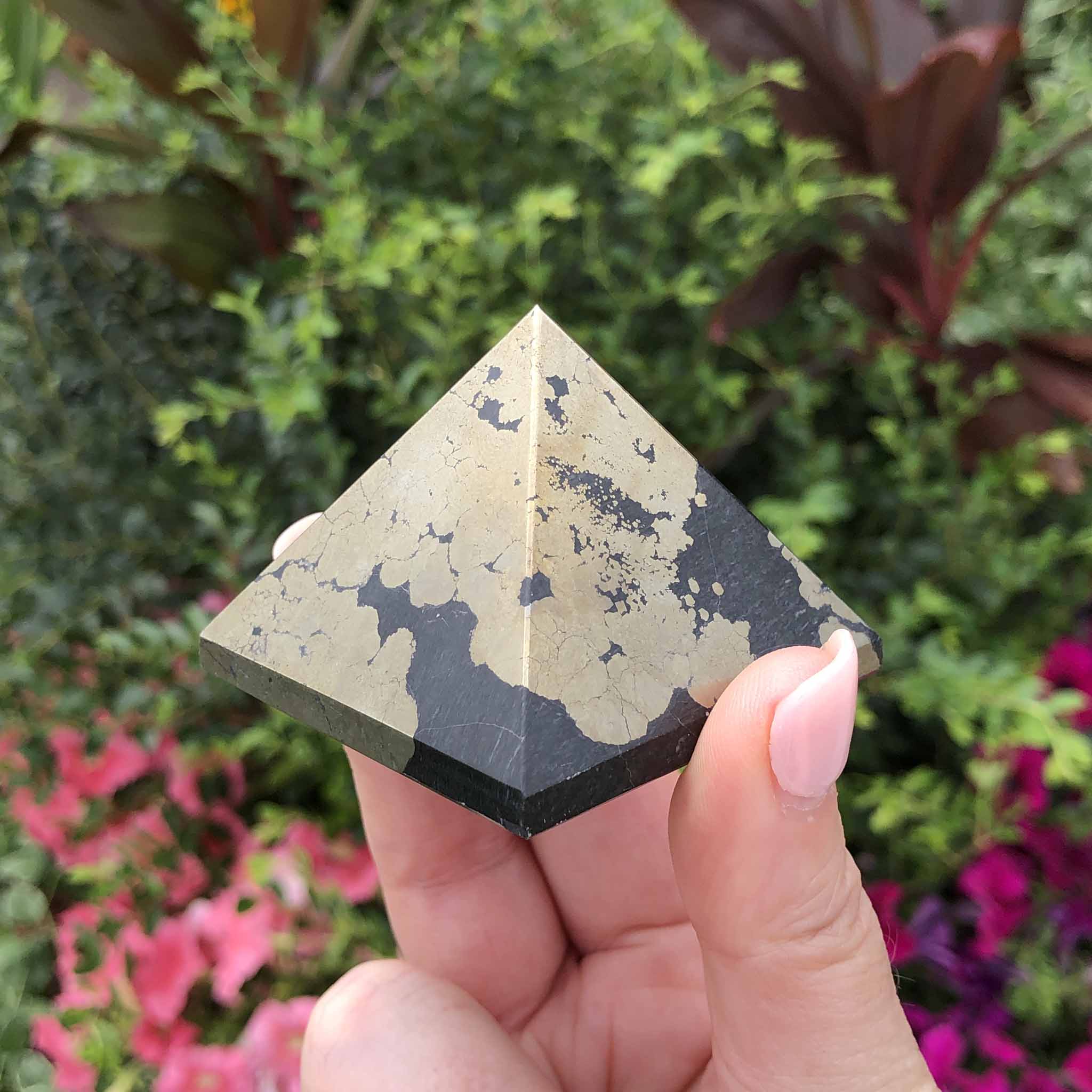 Black Gold Pyrite Crystal Pyramid Chakra for Strength Energy Willpower