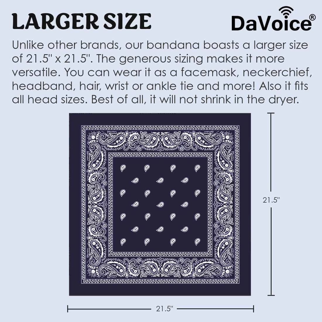 DaVoice Large Bandanas for Men and Women, Paisley Cowboy Wrap, 3 Pack