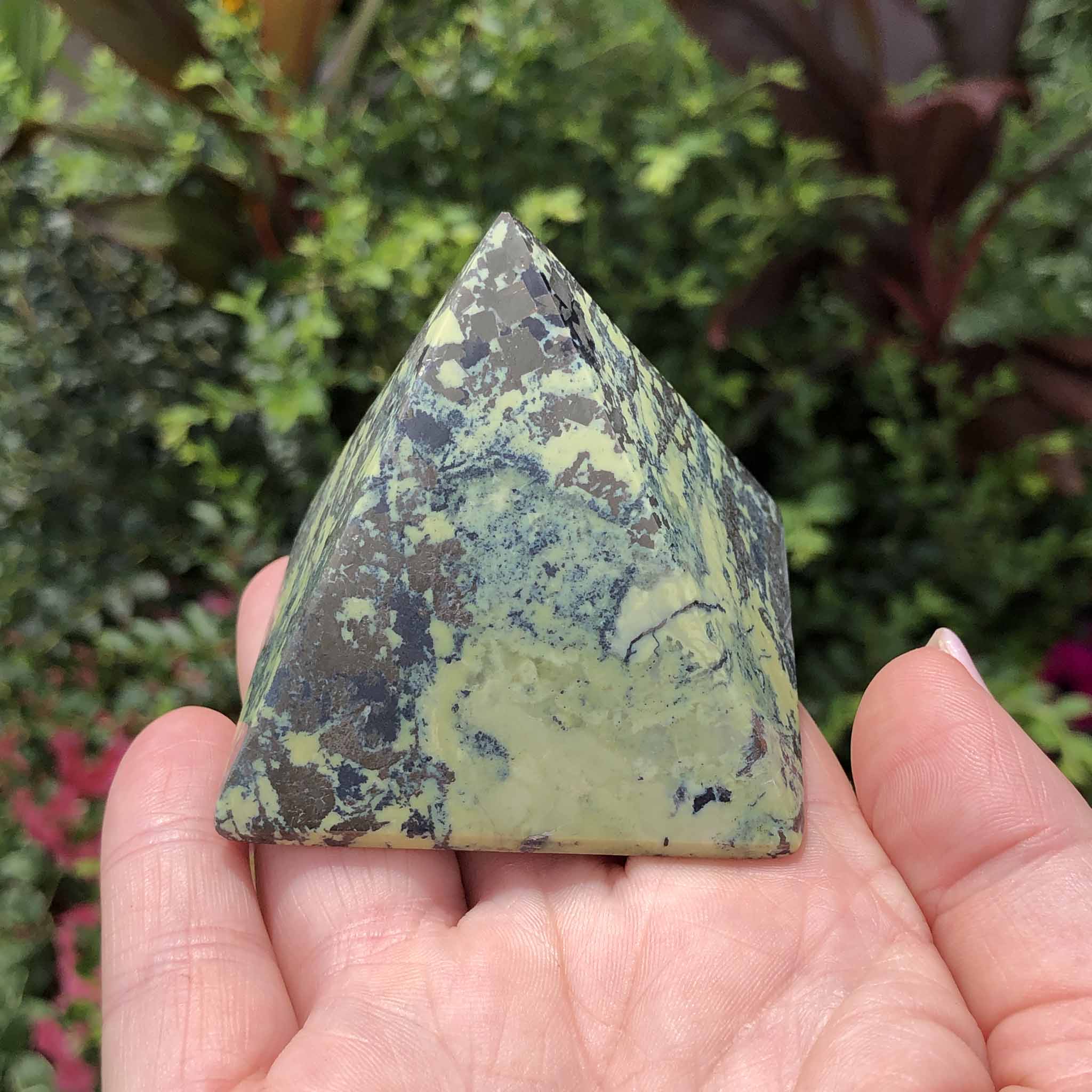 Green Yellow Serpentine Pyrite Pyramid Natural Crystal Decor Stone