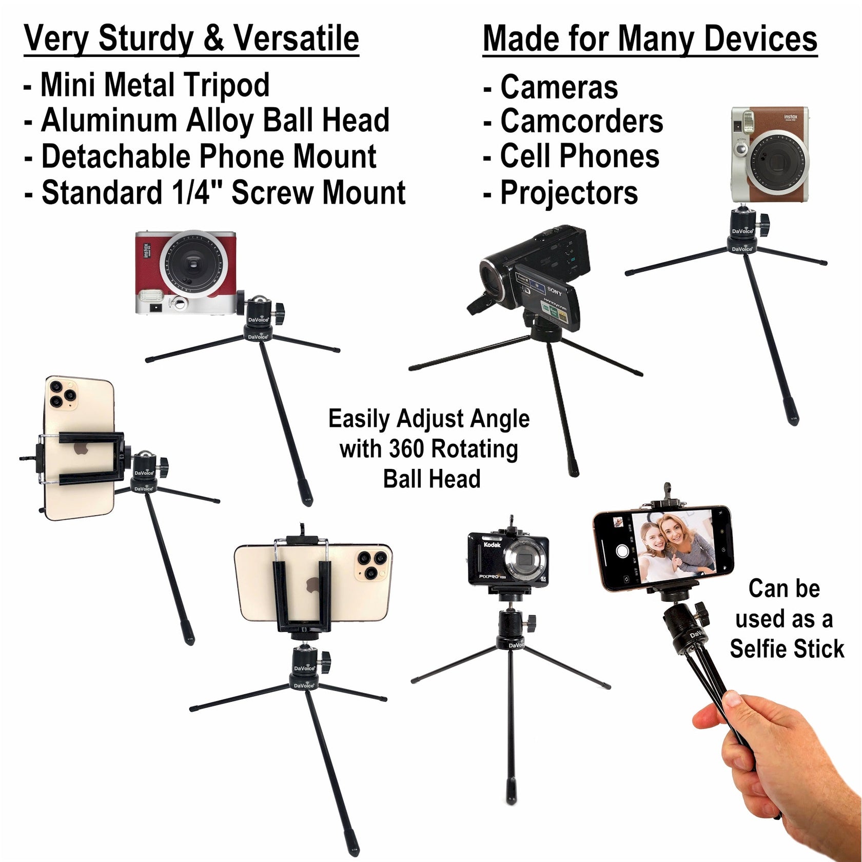 Cell Phone Tripod with Adapter Clip and Mini Ball Head Camera Mount